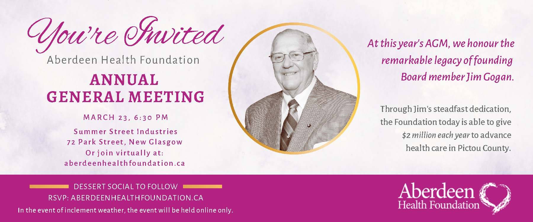 AGM 2023 - Thursday, March 23 at 6:30pm - Aberdeen Health Foundation